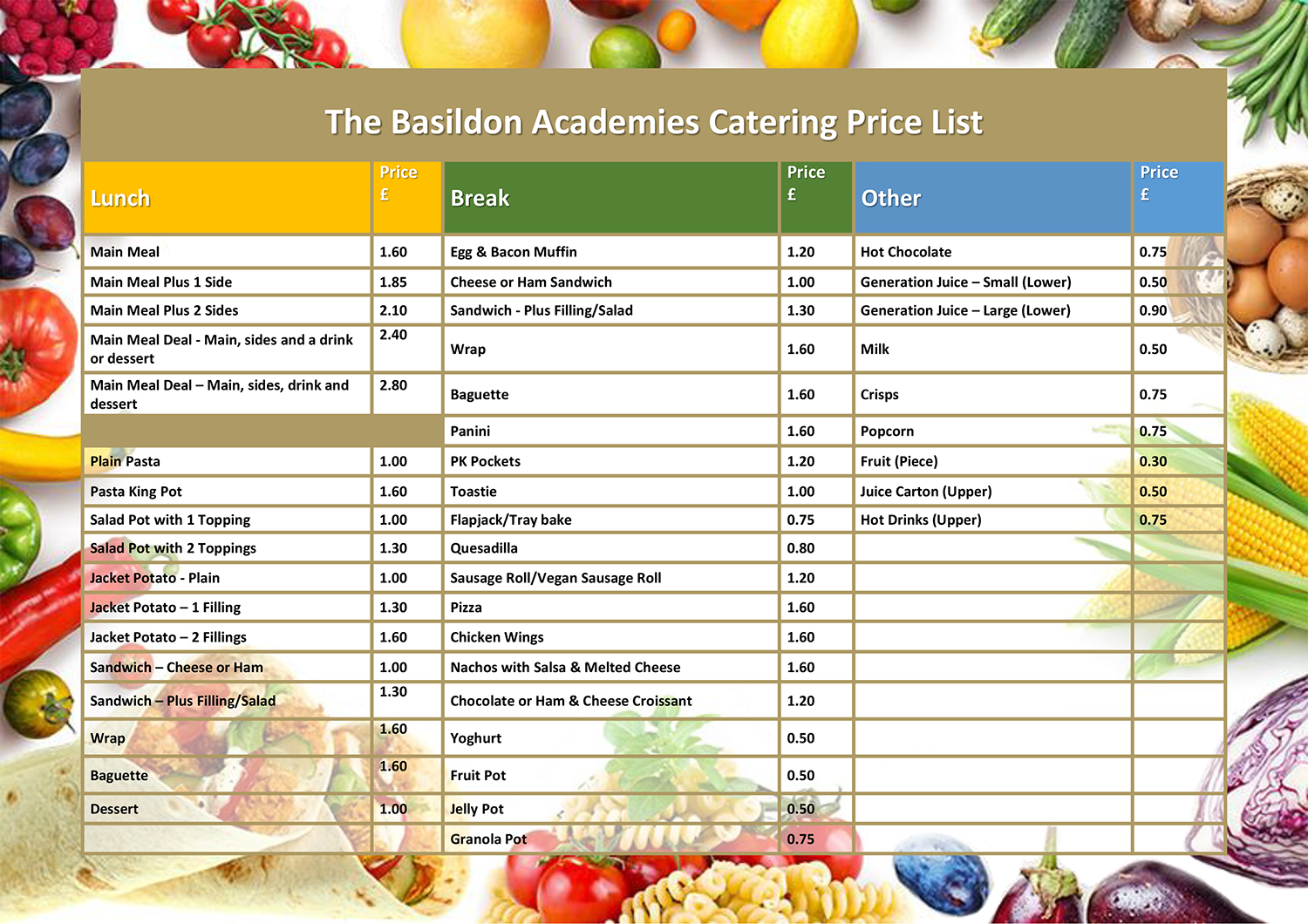 The Basildon Upper Academy - Catering