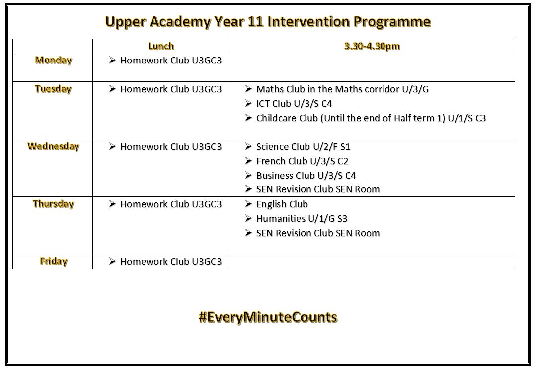 The Basildon Upper Academy - Out of Hours Learning Timetables